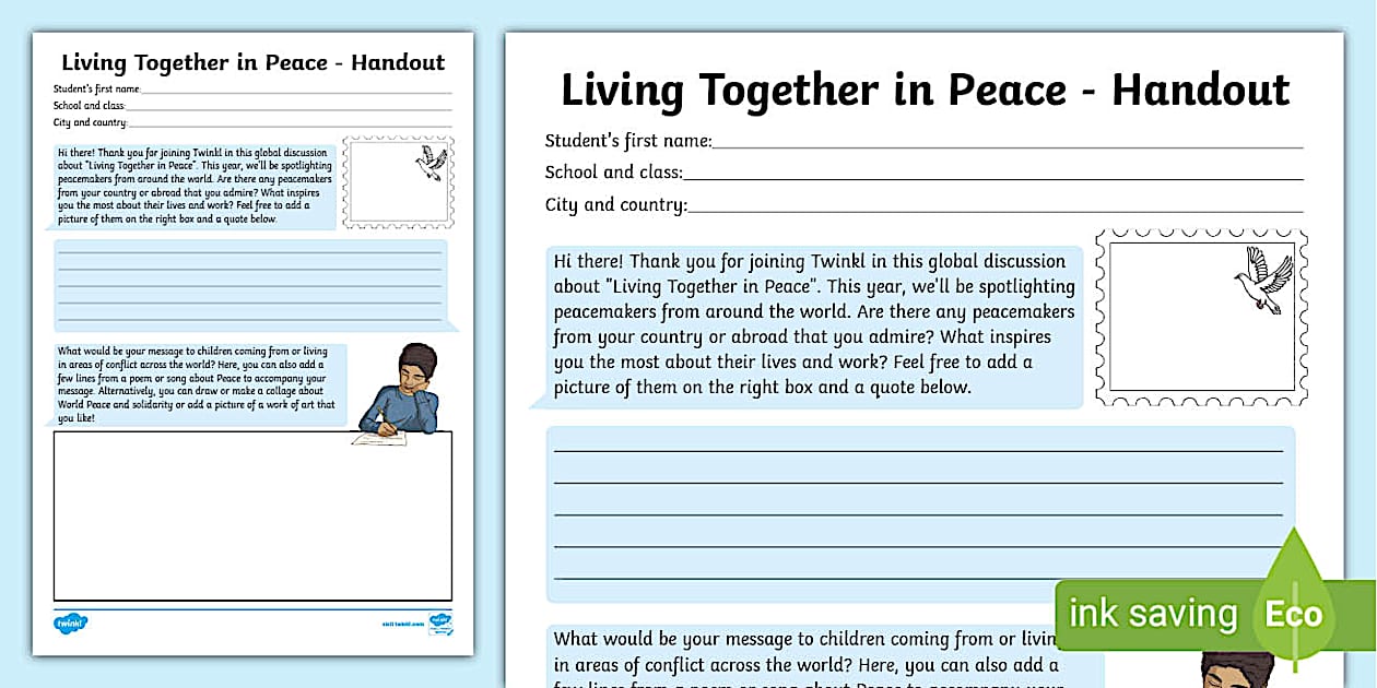 International Peace Day Activity Sheet | Twinkl - Twinkl