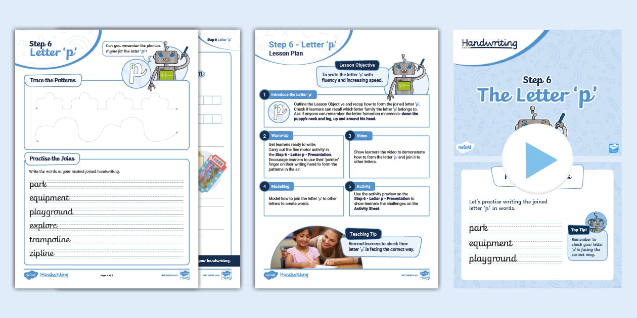Handwriting Scheme: Step 6 One-Armed Robot Letter 'p' Pack