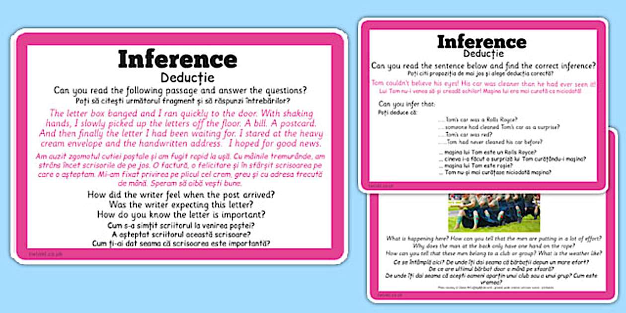 Guided Reading Skills Task Cards Inference Romanian Translation
