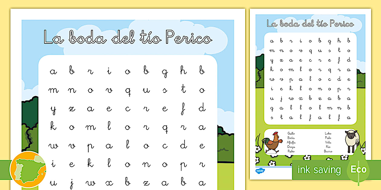 Sopa de letras: La boda del tío Perico - Twinkl