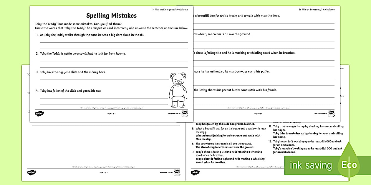Spelling Mistakes Worksheets - Twinkl