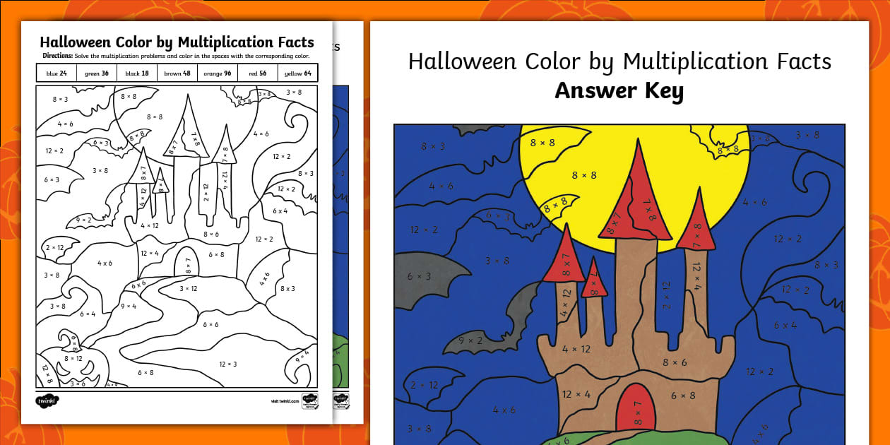 Halloween Color by Multiplication Facts to 12x - Twinkl