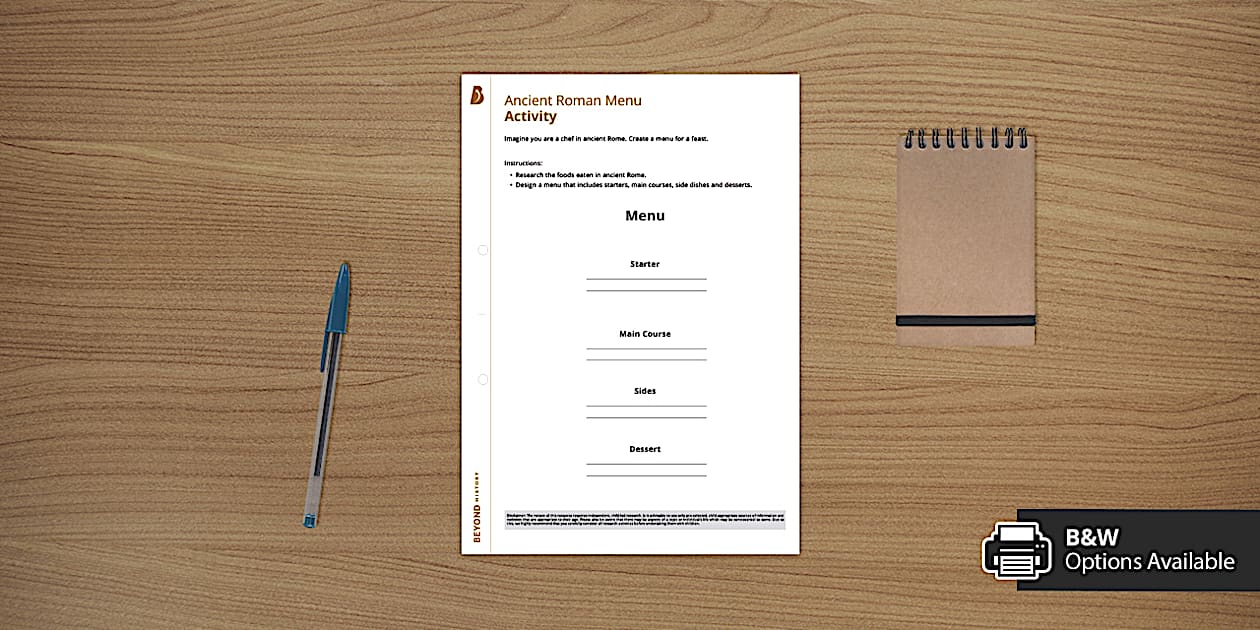 Ancient Roman Menu Activity (teacher made) - Twinkl