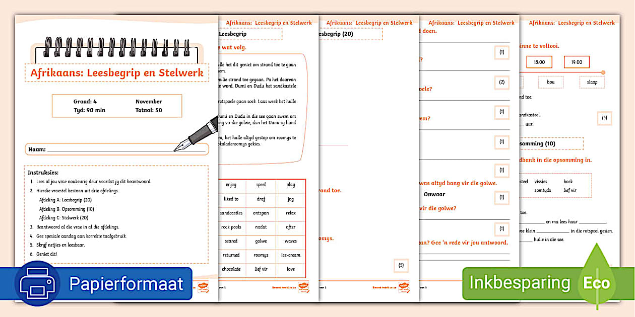 Grade 4 Afrikaans FAL Exam Papers I Resources I Twinkl