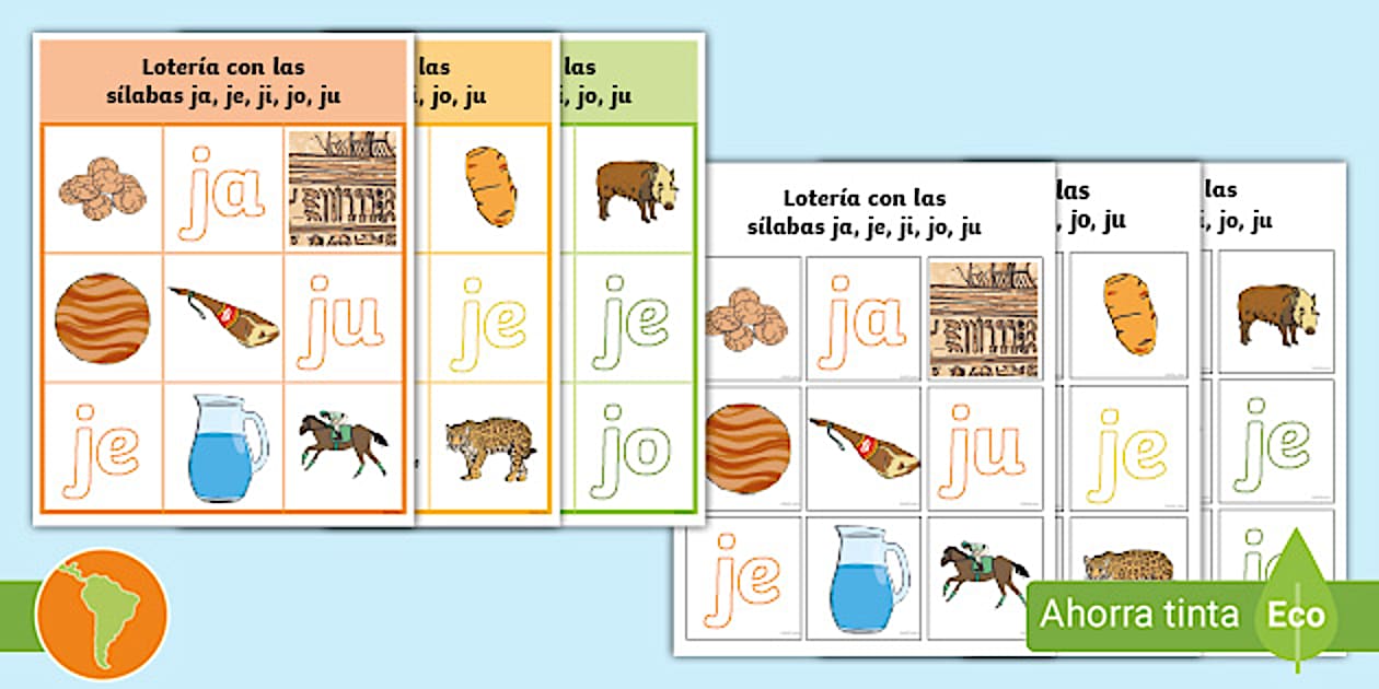 Lotería con las sílabas ja, je, ji, jo, ju - Twinkl