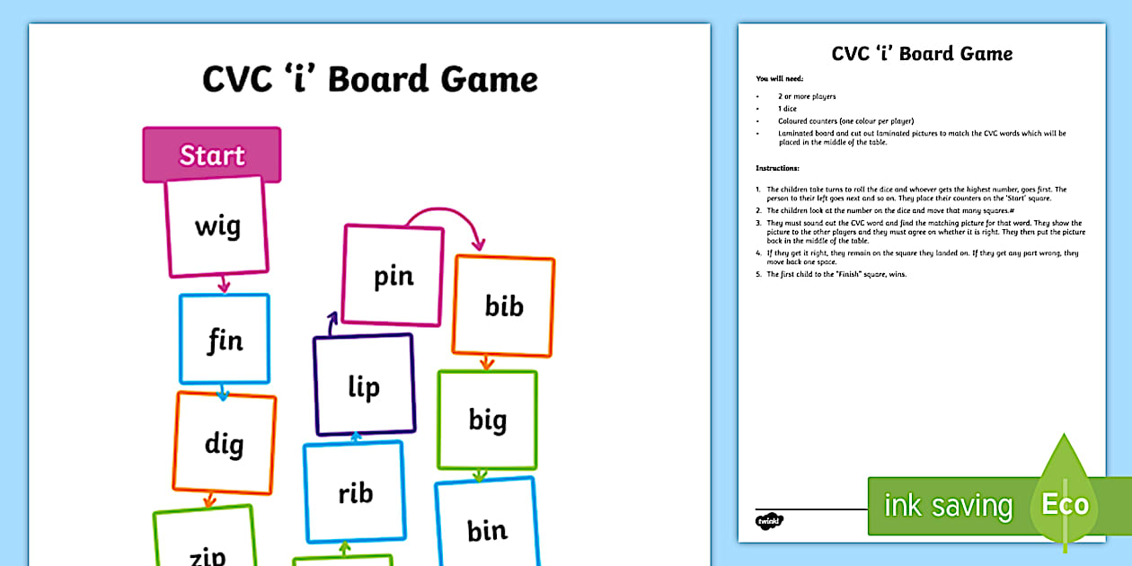 CVC 'i' Board Game (Hecho por educadores) - Twinkl