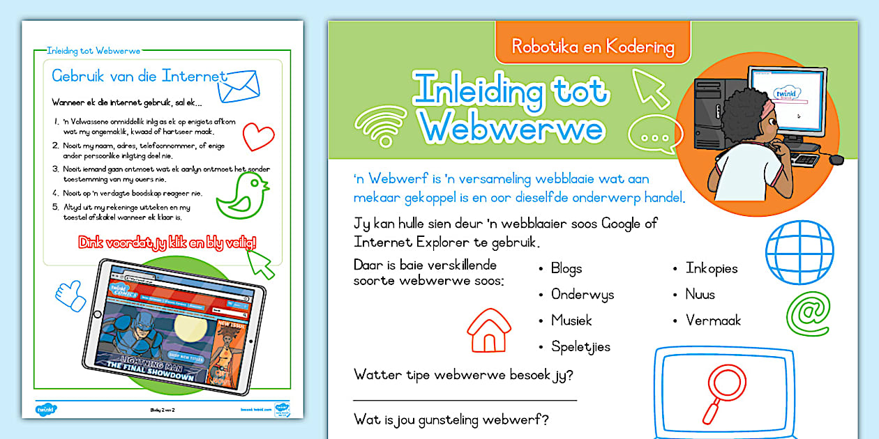 Graad 1 Robotika en Kodering Inleiding Tot Webwerwe - Twinkl