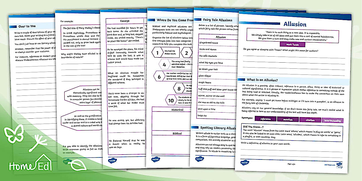 Secondary English Cheat Sheet: Allusion (teacher made)