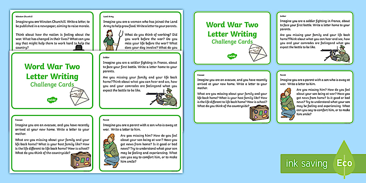 Word War Two Letter Writing Challenge Cards