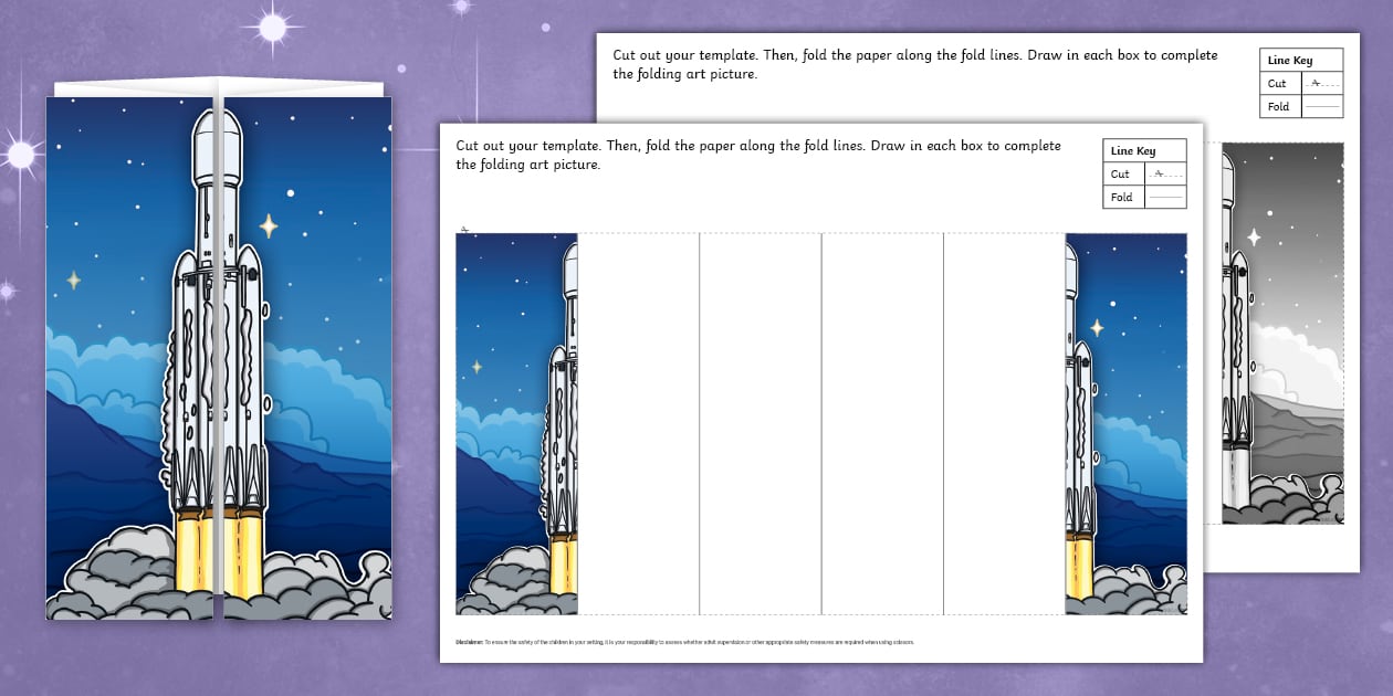 Rocket Folding Art Template (teacher made) - Twinkl