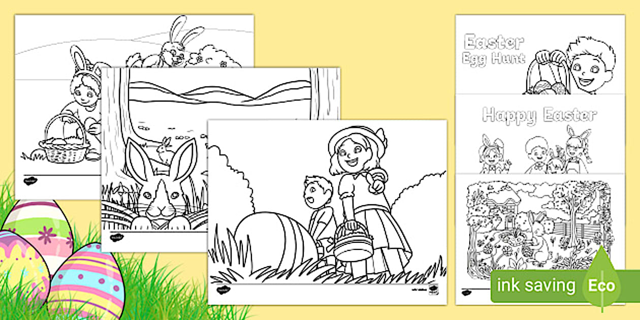 Easter Egg Hunt Colouring Pages - Easter-themed Resources