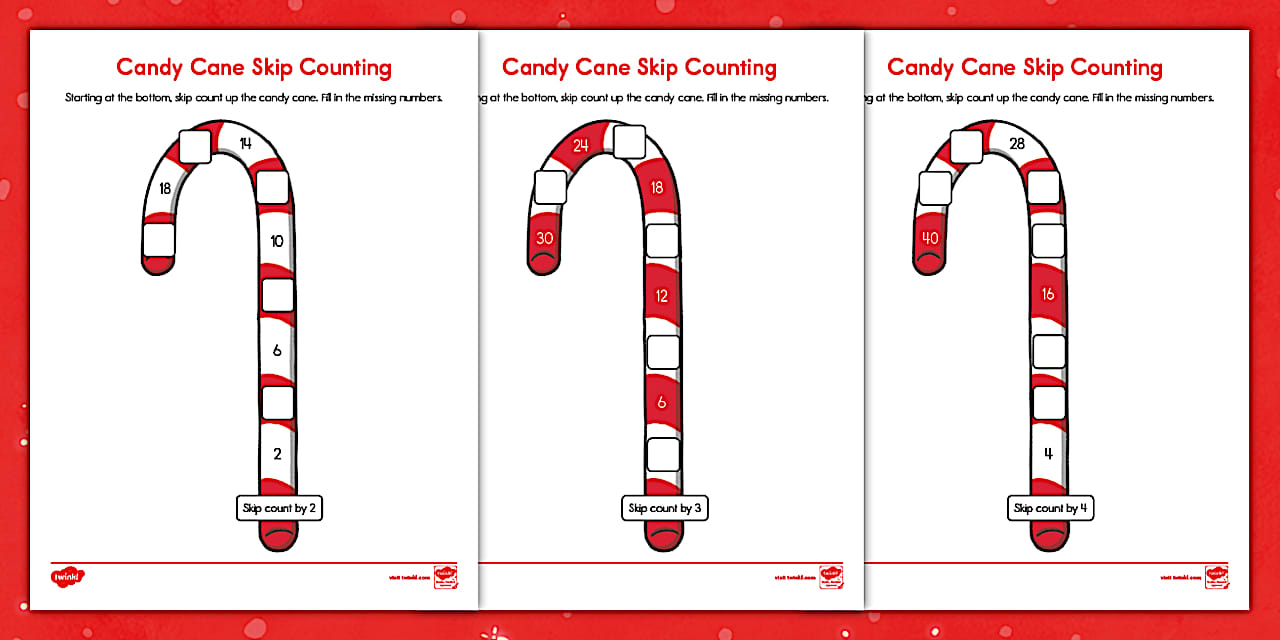 Candy Cane Skip Counting Math Activity Worksheet - Twinkl