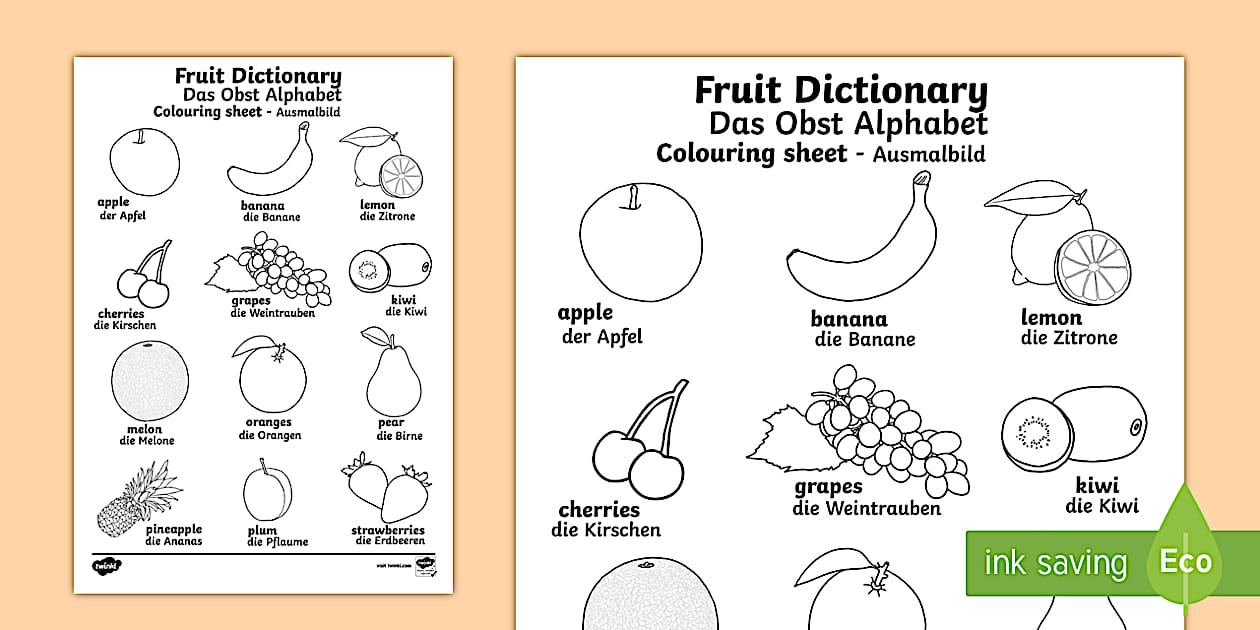 Fruit Dictionary Colouring Page English/German - Twinkl