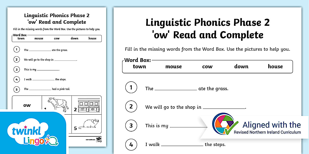 Editable Linguistic Phonics Phase 2 Read and Complete 'ow' Activity Sheet
