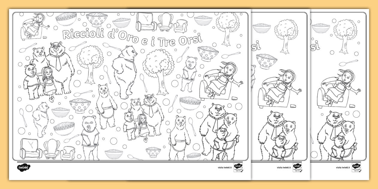 Foglio da colorare: Riccioli d'Oro e i Tre Orsi