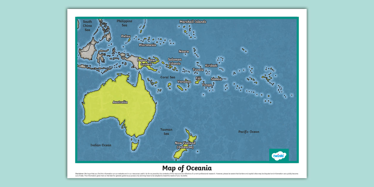 KS2 Labelled Map of Oceania (teacher made) - Twinkl
