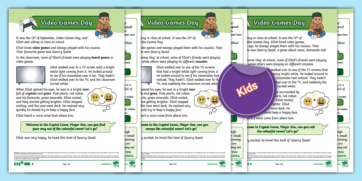 ESL Video Games Day Differentiated Reading - Twinkl