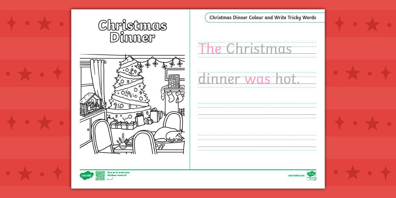 Christmas Dinner Colour and Write Tricky Words - Twinkl
