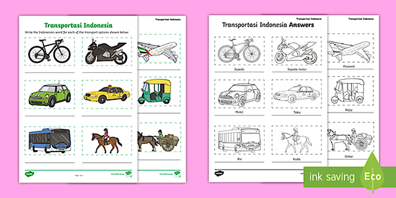Transport Worksheet Indonesian - Twinkl
