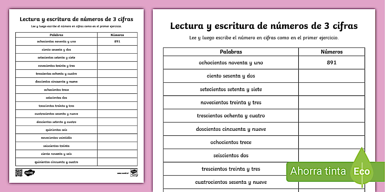 Guía de trabajo: Leer y escribir números de 3 cifras