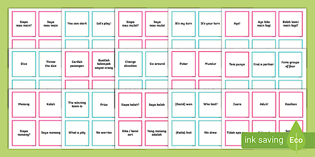 Playing Games Matching Cards Pack Indonesian (teacher made)