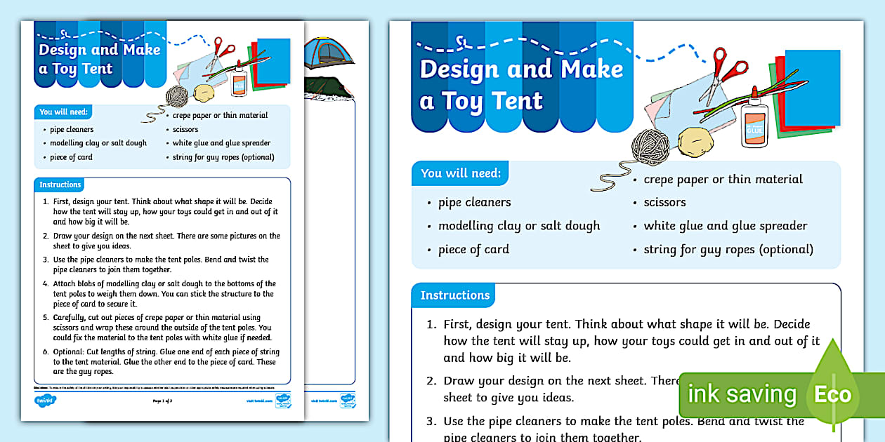 Design and Create a Tent Craft Instructions - KS1 - D&T