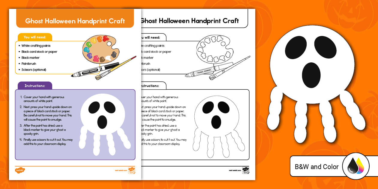 Ghost Halloween Handprint Craft Activity (teacher made)