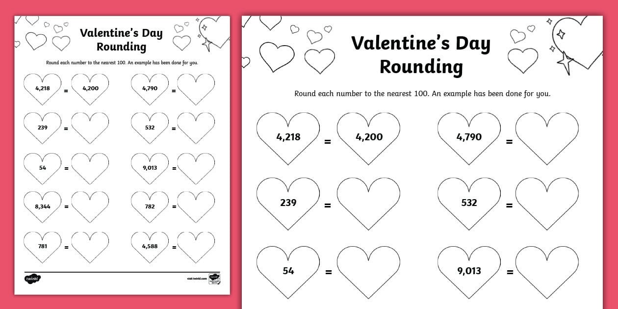 Valentine's Day Rounding to the Nearest 100 Activity