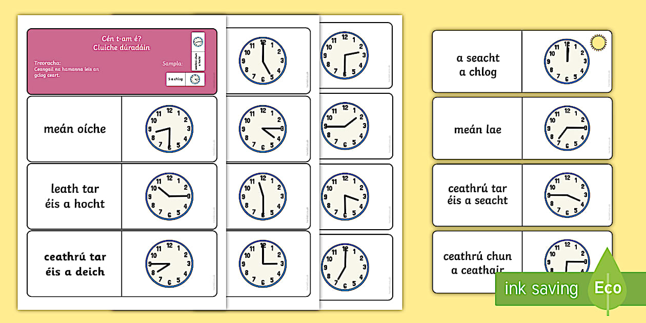 Telling the Time in Irish | Dominoes Game | Twinkl Ireland
