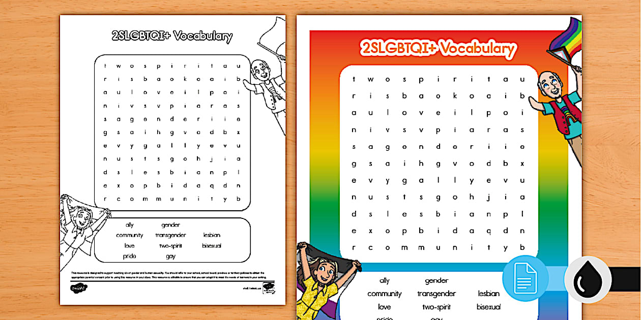 2SLGBTQI+ Vocabulary Word Search: Primary (teacher made)