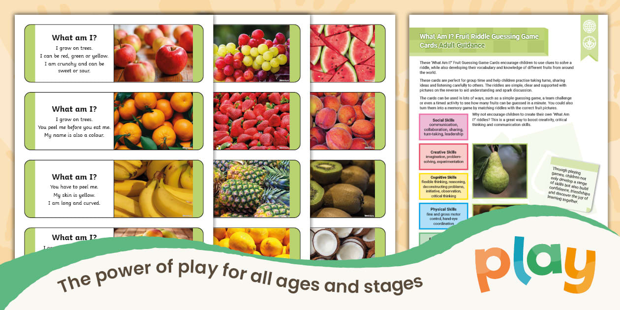 What Am I? Fruit Riddle Guessing Game Cards