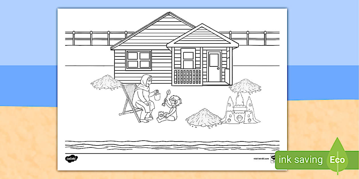 Beach House Colouring Sheet | Primary Resources | Twinkl