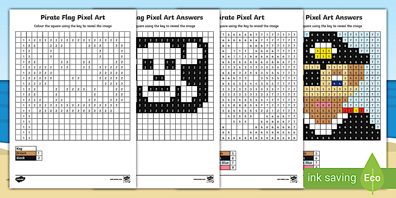 Talk Like a Pirate Day Pirate Pixel Art Colouring Pages
