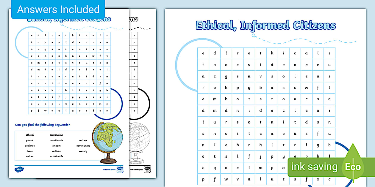 Four Purposes: Ethical, Informed Citizens Word Search