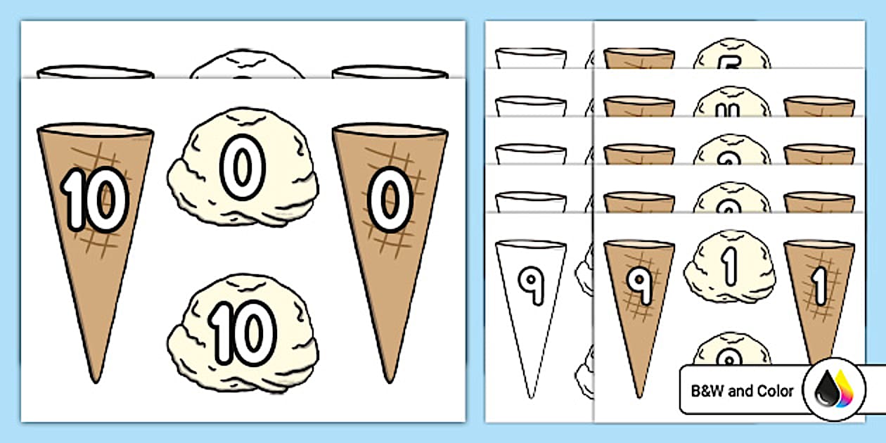 Kindergarten Ice Cream Number Bonds to 10 Worksheet - Twinkl