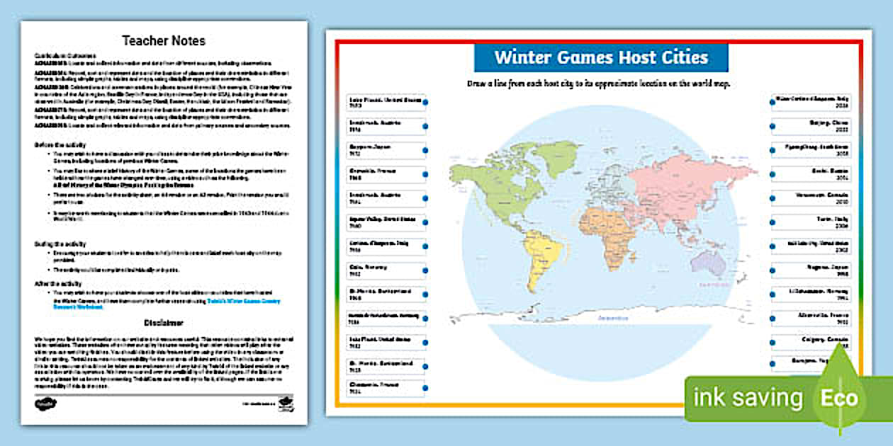 Winter Games Host Cities Mapping Activity (teacher made)