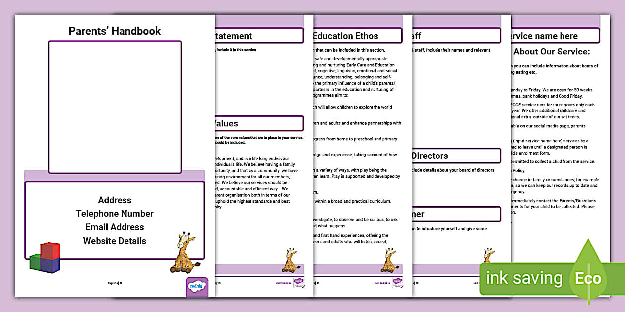 Parents Handbook Guide for Early Years Services (Editable)