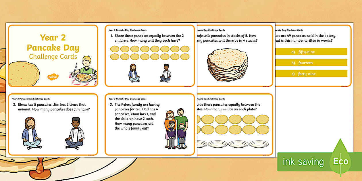 Year 2 Pancake Day Maths Challenge Cards (teacher made)
