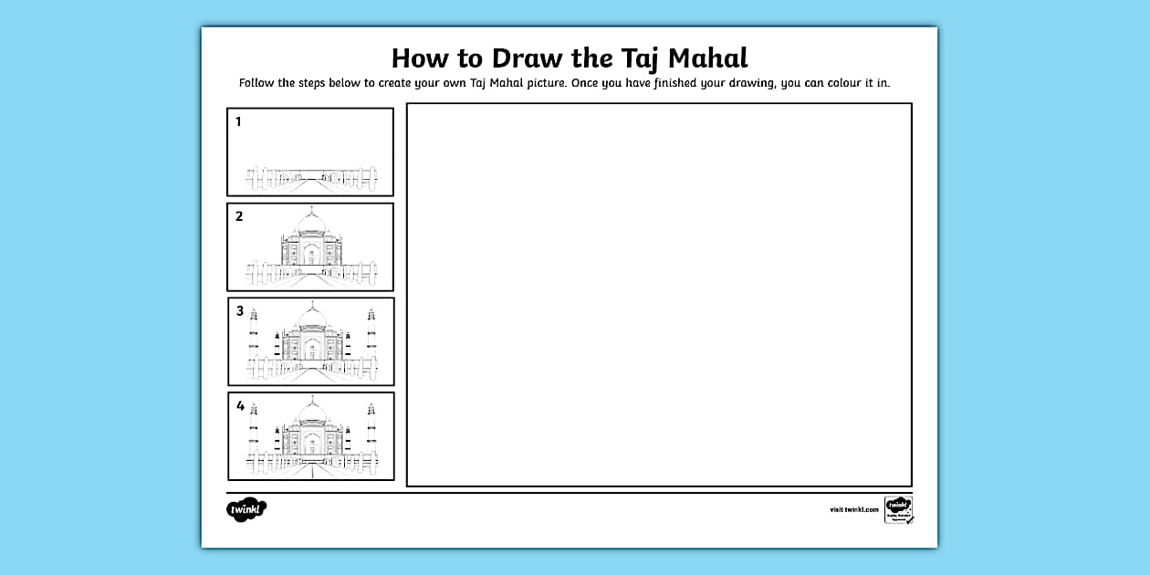 Drawing the Taj Mahal Activity Sheet (teacher made) - Twinkl