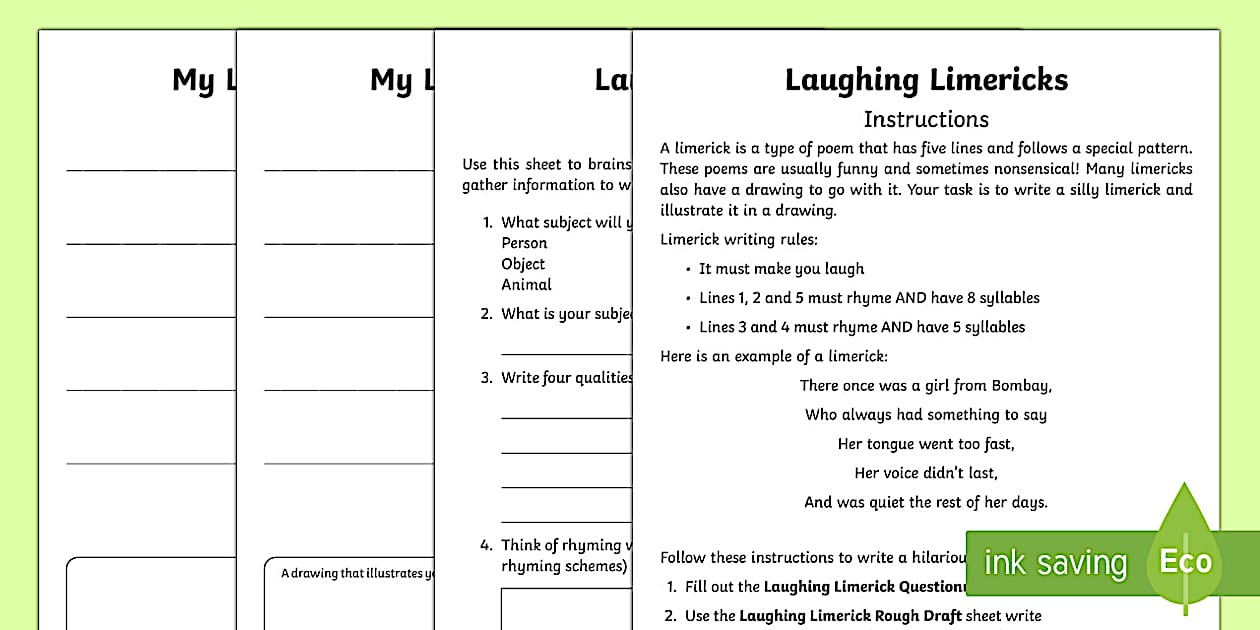 Laughing Limericks For Kids - Writing Resource Pack - Twinkl