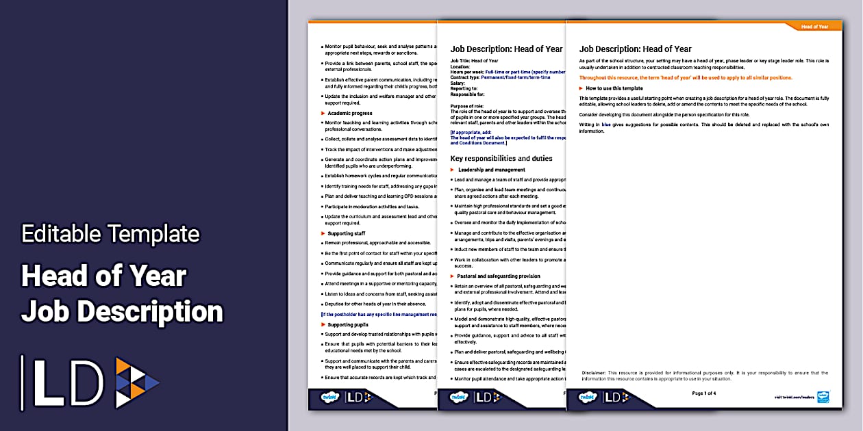 Head of Year Job Description Template - SLT