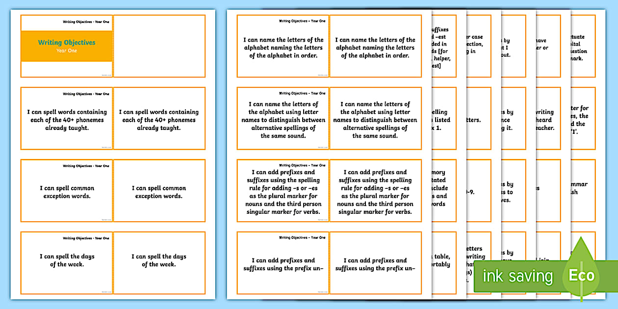 Lanyard Sized Year One Writing Objectives Cards - Lanyard Sized Year One
