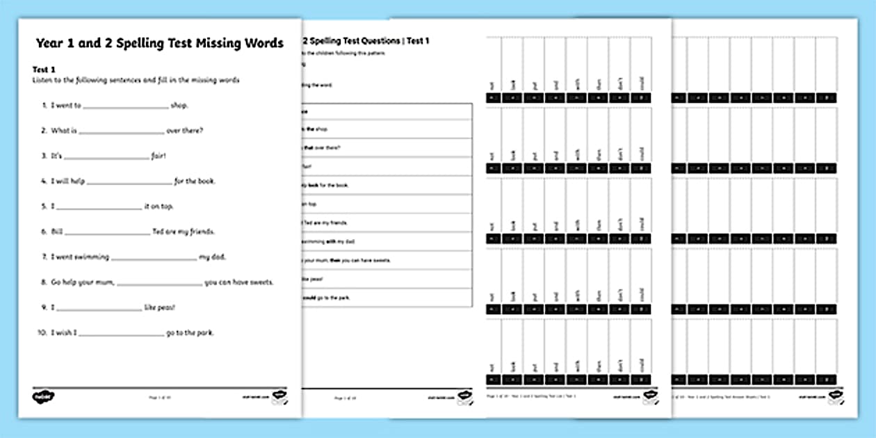 KS1 Spelling Age Test Practice Pack Year 1 and Year 2