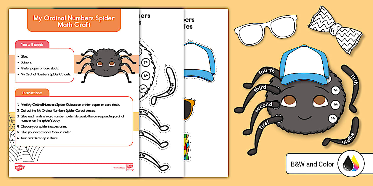 My Ordinal Numbers Spider Math Craft (Teacher-Made) - Twinkl