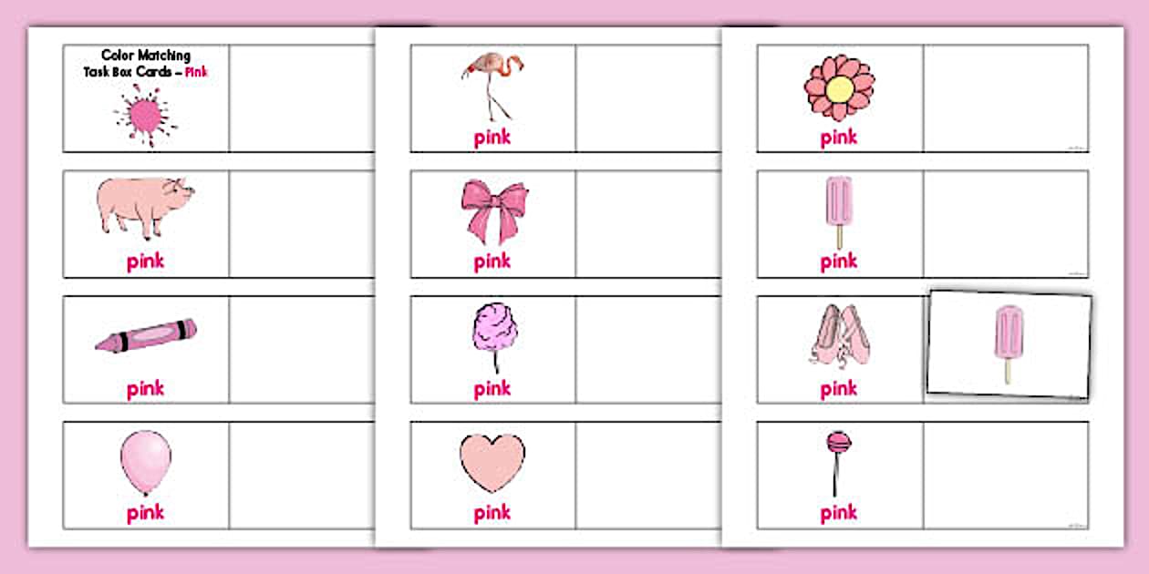 Color Matching Task Box Cards-Pink (teacher made) - Twinkl