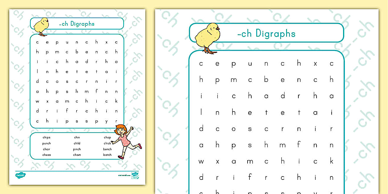 -ch Digraphs Word Search for K-1st Grade (teacher made)