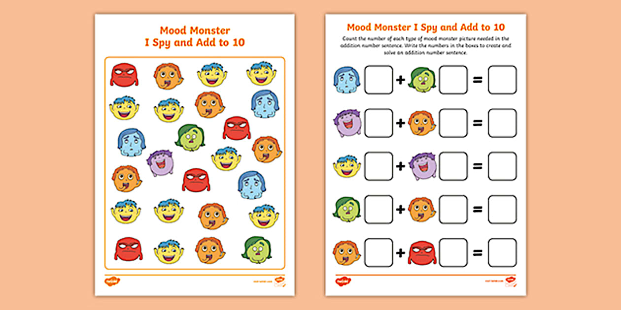👉 Mood Monsters I Spy and Add to 10 Activity - Twinkl