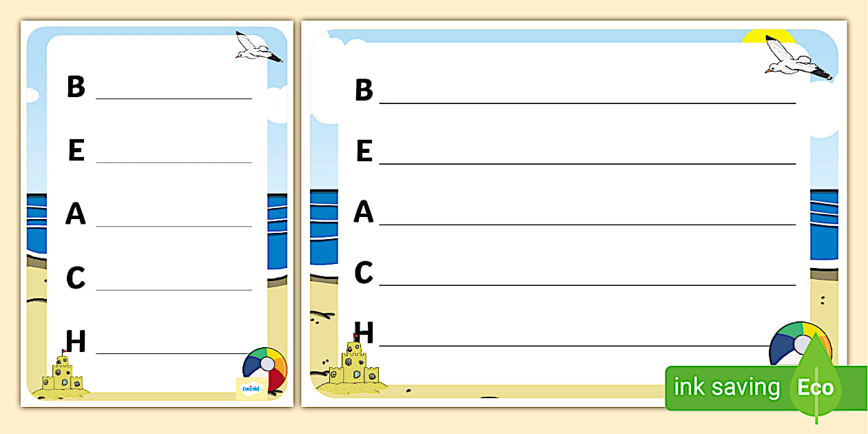 Beach Acrostic Poem Template