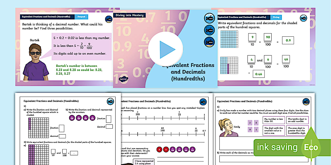 👉 Y5 DiM: Step 3 Equivalent Fractions & Decimals (Hundredths)