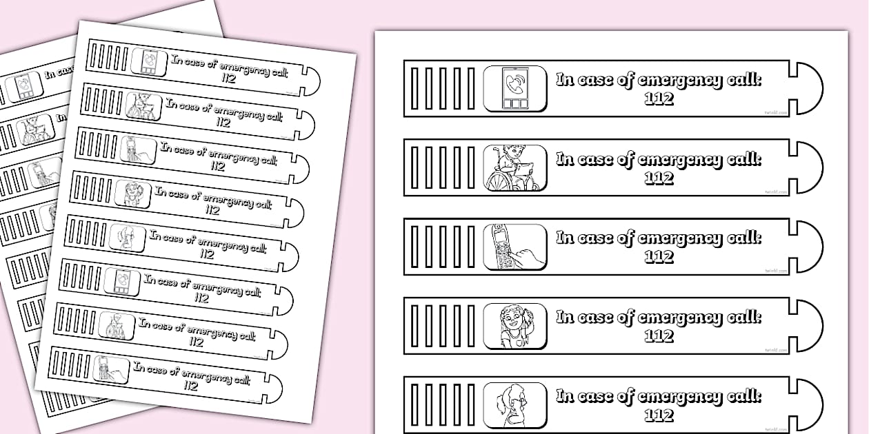 Emergency Number Colouring Wrist Bands - Twinkl